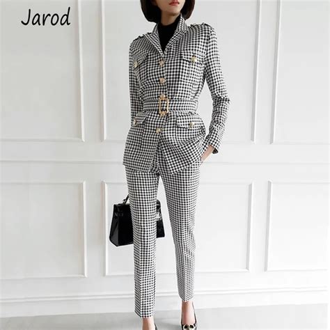 Осенний элегантный офисный женский брючный костюм Женская деловая рабочая одежда комплект из 2
