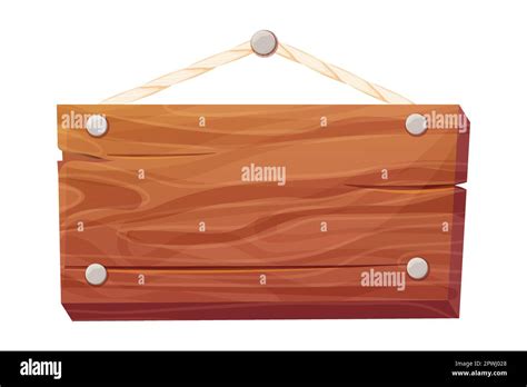 Game Menu Wooden Frame Panel Textured With Rope Hanging Plank In Cartoon Style Isolated On