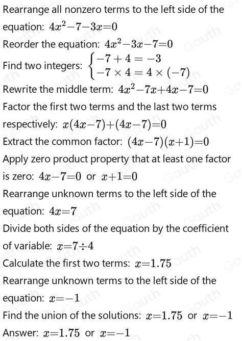 solved determine a b and c a 4x 2 7 3x [algebra]