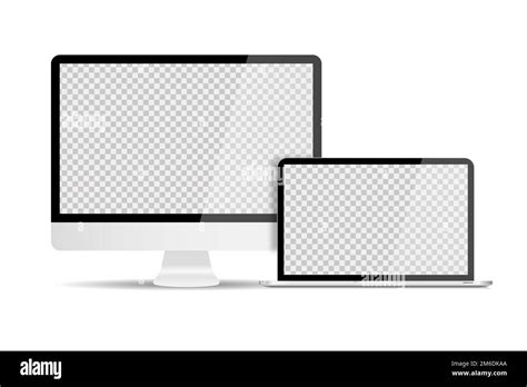 Personal Computer With Laptop In Trendy Realistic Design With Shadows Set Devices Transparent