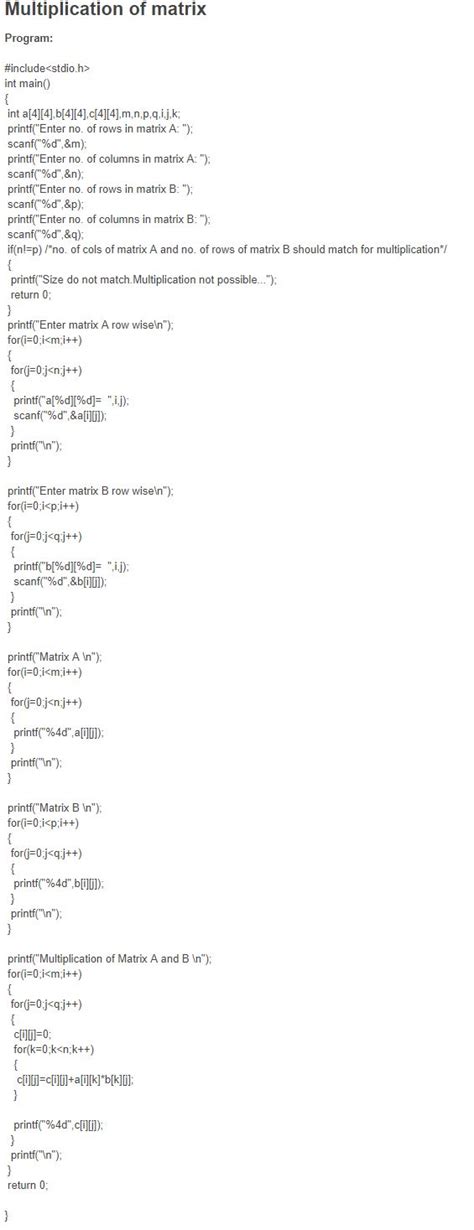 matrix multiplication a basic c program