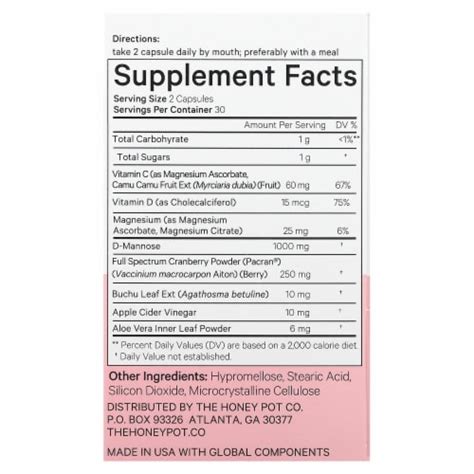 The Honey Pot Company Urinary Tract Support 60 Capsules 60 Count