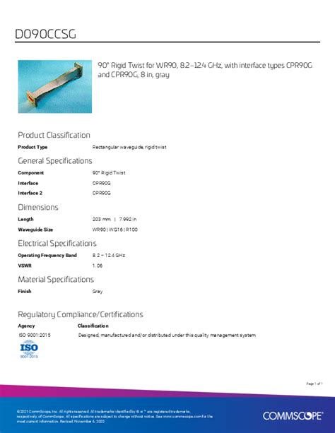 Commscope Waveguide Rigid Twist 90 Degree Rigid Twist Rectangular
