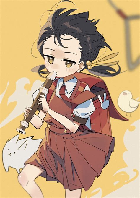 Safebooru 1girl Backpack Bag Bird Black Hair Brown Eyes Collared