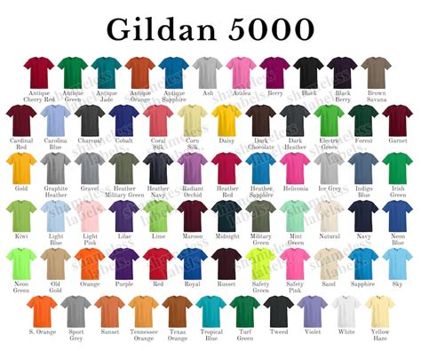 Editable Gildan 5000 Color Chart And Size Chart Canva Template Etsy