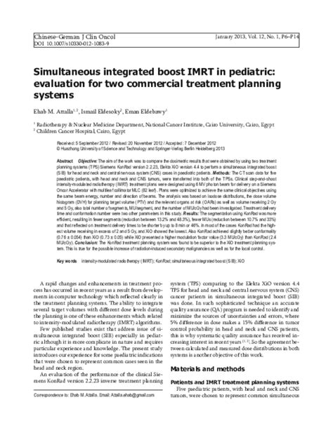 Pdf Simultaneous Integrated Boost Imrt In Pediatric Evaluation For