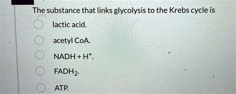 The Substance That Links Glycolysis To The Krebs Cycle Is Lactic Acid
