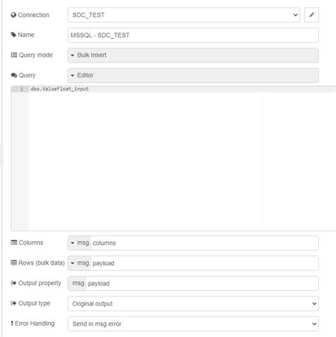 how to use ms sql bulk import general node red forum