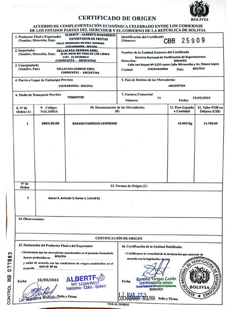 Certificado De Origen Pdf