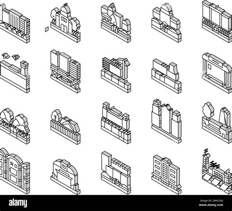 City Construction And Landscape Isometric Icons Set Vector Stock Vector Image And Art Alamy