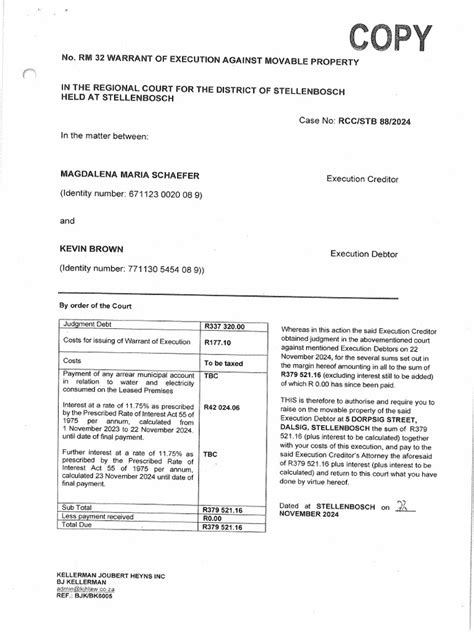 Warrant Of Execution Stb Rcc88 2024 Pdf