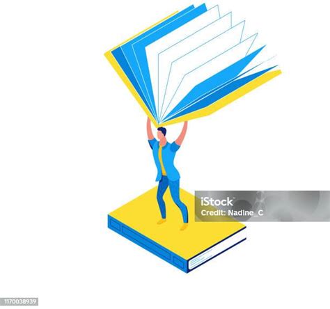 책을 들고 남자 도서관 아이소메트릭 개념 학습 사람들 3d 학생 고립 수업 학교 대학생 푸른 노란색 현대 창조적 인 문자 3차원