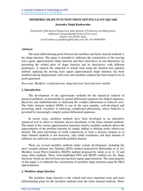 Meshfree Shape Function From Moving Least Square Pdf Finite Element
