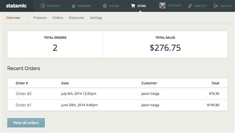 Control Panel Bison Ecommerce For Statamic