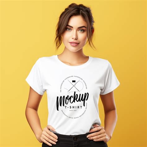 Premium Psd Sexy Woman In A White Tshirt On The Orange Background Mockup