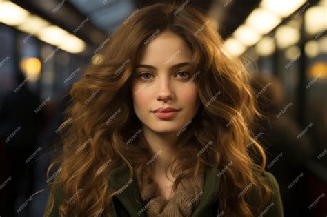 Premium Ai Image A Beautiful Young Woman With Long Wavy Hair Standing