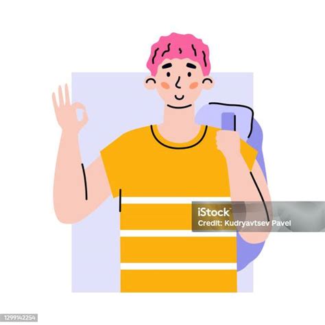 확인 기호의 긍정적 인 남성 문자 몸짓의 플랫 벡터 일러스트 감정에 대한 스톡 벡터 아트 및 기타 이미지 감정 긍정적인