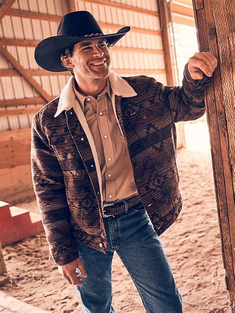 Mens Wrangler® Sherpa Lined Jacquard Print Jacket Mens Jackets