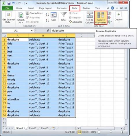 cómo quitar filas duplicadas en excel alternativa click