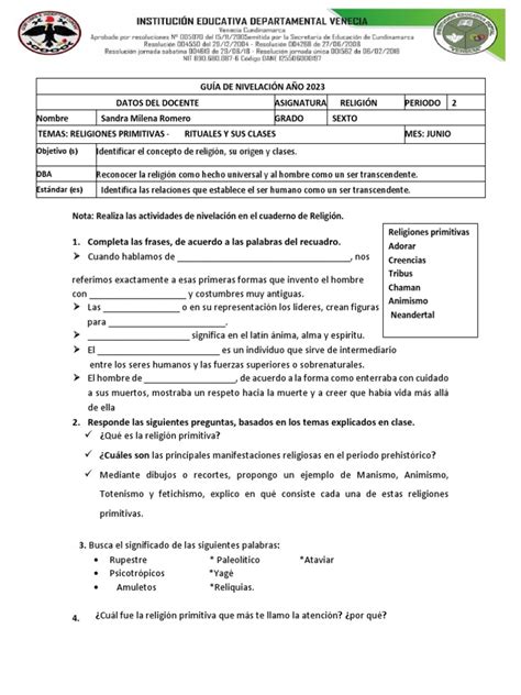 Plan De Apoyo Religión Sexto Pdf