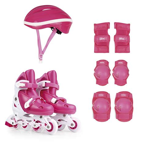 Kit Patins Rosa Tamanho M 34 37 Roller Joelheira E Capacete Dia Das