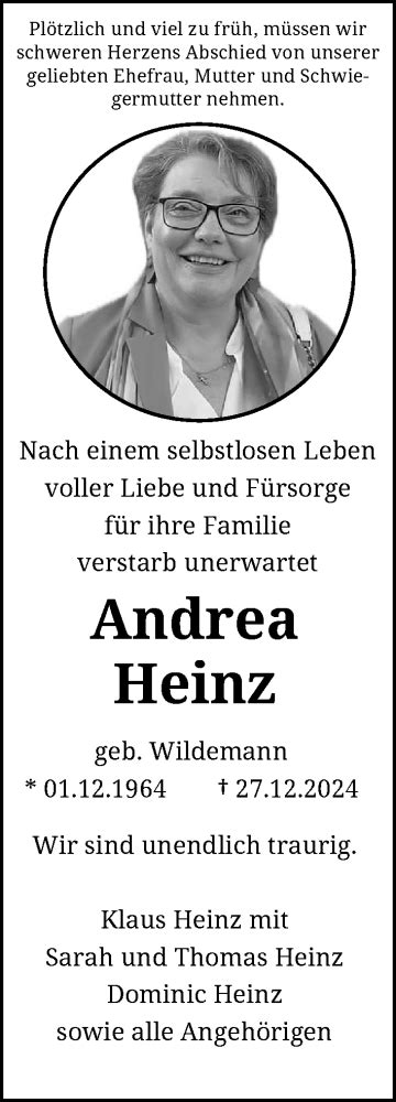 Traueranzeigen Von Andrea Heinz Ga Trauer De