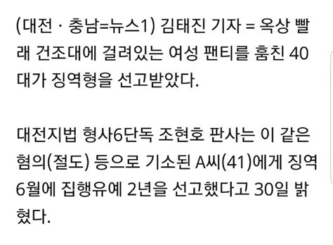 건조대에 걸린 여성 팬티 6장 훔친 40대 집행유예 인스티즈 Instiz 이슈 카테고리