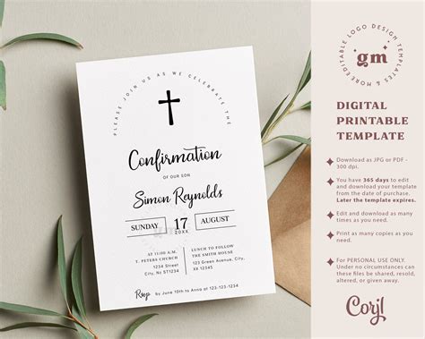 Simple Confirmation Invite Black EDITABLE Minimalist Confirmation Invitation Template Gender