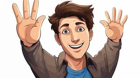 Cute Funny Male Hurray Emotion Hands Raised Portrait Premium Ai