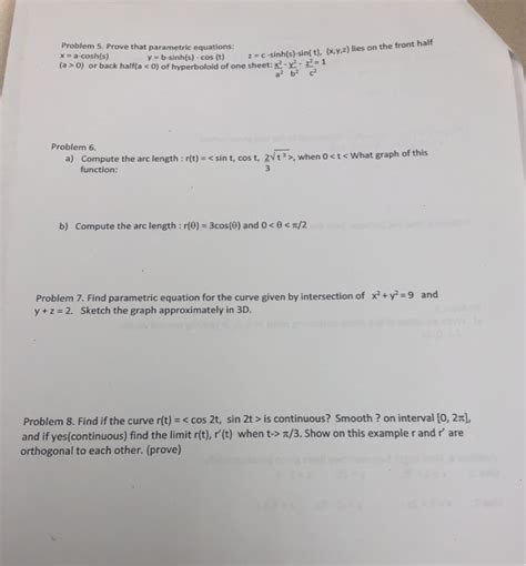 Solved Problem Prove That Parametric Equations X Chegg