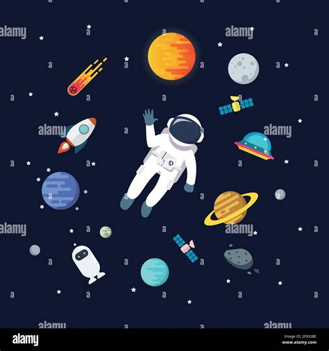 Astronaut Man Floating In Space With Planets Background Star And