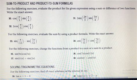 solved sum to product and product to sum formulas for the