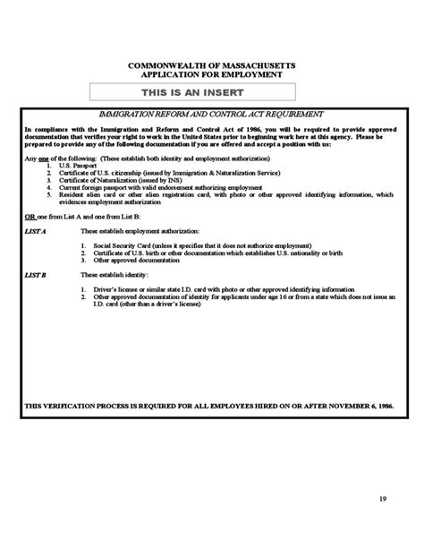 Application For Employment Commonwealth Of Massachusetts Free Download