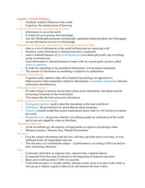 Psyc 2400 Chapter 1 PSYC 2400H Introduction To Cognitive