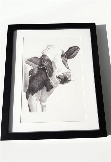 Cow Art Print Hand Drawn Animal Pencil Drawing A4 A5 Etsy