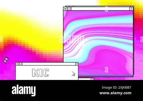 Animation Of Digital Interfaces With Kick Text And Colourful Shapes On