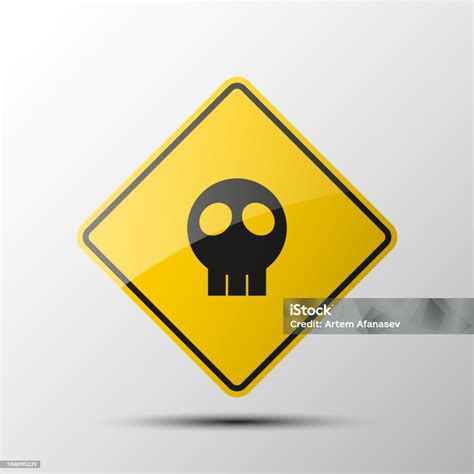 검은 테두리와 흰색 배경에 이미지 재미있는 만화 두개골 노란색 다이아몬드 도로 표지판 그림 거리에 대한 스톡 벡터 아트 및 기타