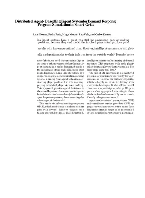 Pdf Distributed Agent Based Intelligent System For Demand Response Program Simulation In