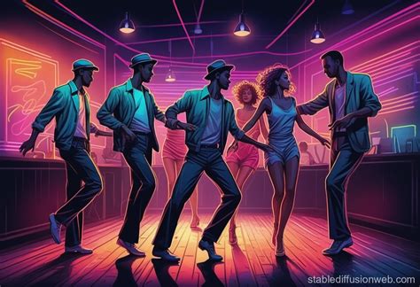Realistic Jazz Dancers In Neon Lit Night Stable Diffusion Online
