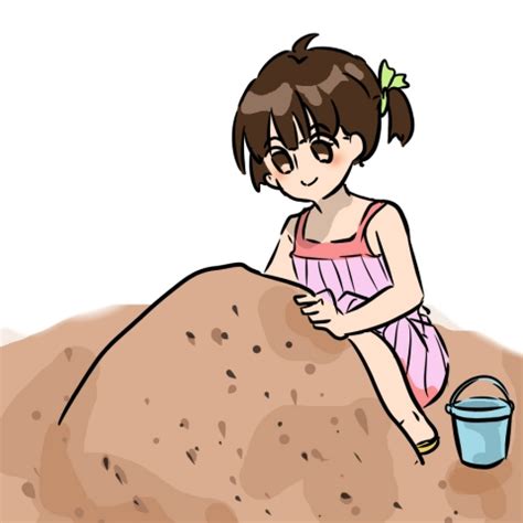 砂で山をつくる子供が公園で遊んでいるイラスト 無料イラストのIMT 商用OK加工OK