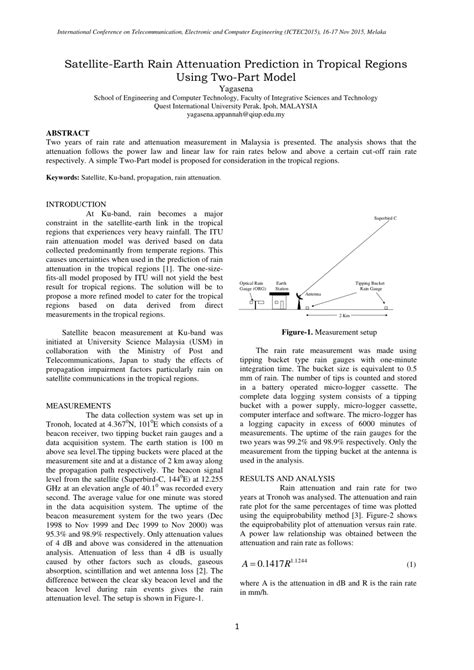 Pdf Satellite Earth Rain Attenuation Prediction In Tropical Regions Using Two Part Model