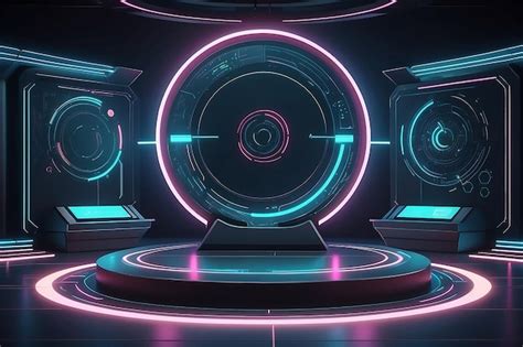 Premium Photo Futuristic Circle D Lab Stage With Hud Elements For Ui