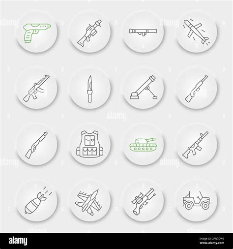 Jeu Dicônes De Ligne Militaire Collection De Symboles De Guerre Et D