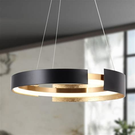 modern chandeliers Modern 1-Light Black Gold LED Chandelier Round Metal ...
