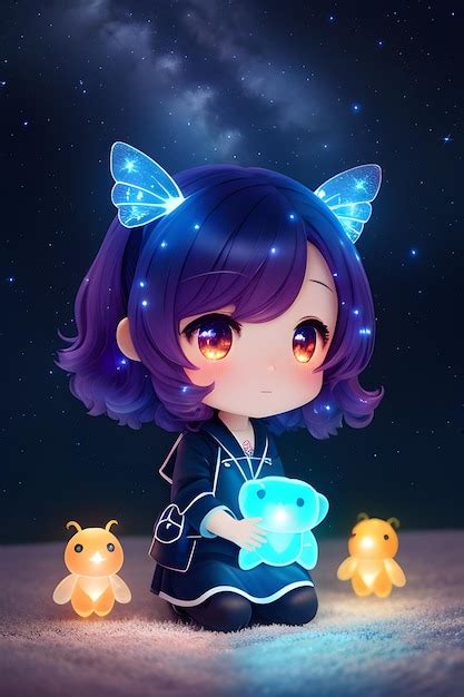 Premium Ai Image Chibi Girl In The Starry Sky