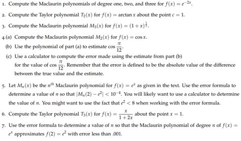 Solved 1 Compute The Maclaurin Polynomials Of Degree One