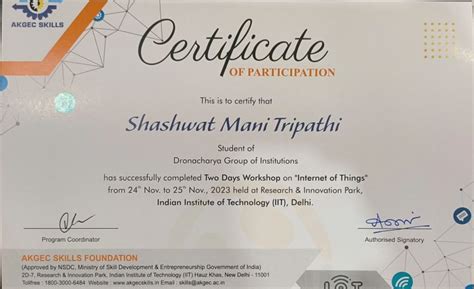 Completed Iot Workshop At Iit Delhi Shashwat Mani Tripathi Posted On