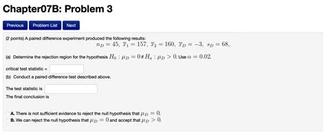 Solved 2 Points A Paired Difference Experiment Produced