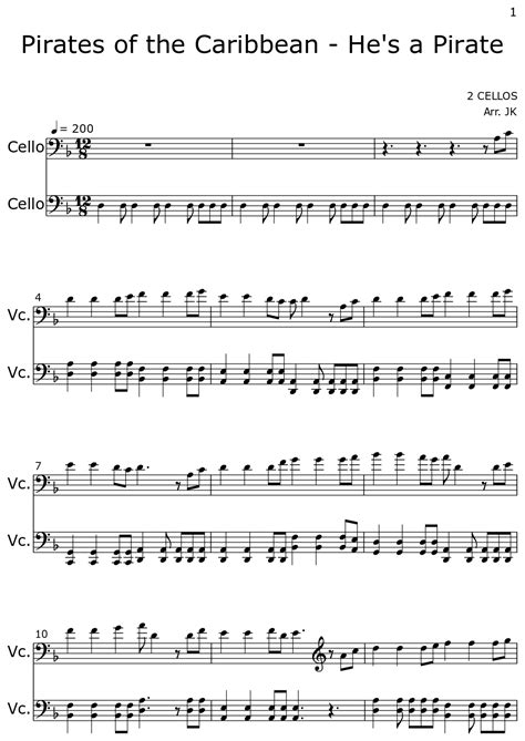 Pirates Of The Caribbean Hes A Pirate Sheet Music For Cello