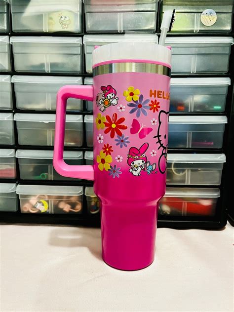 Ombré Pink Hello Kitty Flower Stanley Dupe Tumbler With Straw Etsy